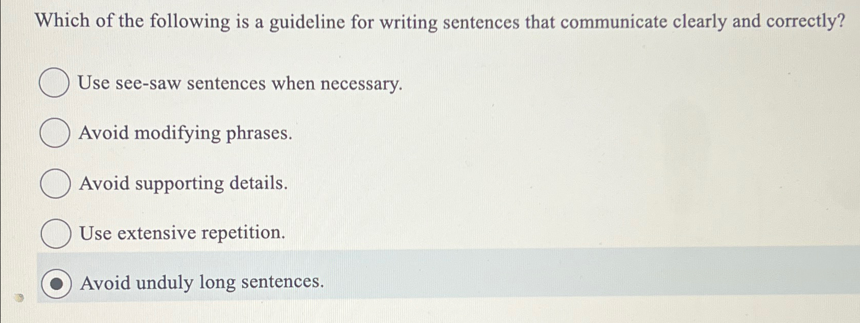 Solved Which of the following is a guideline for writing | Chegg.com