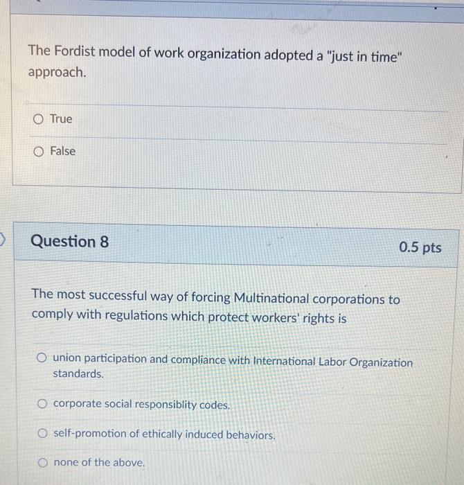 The Fordist model of work organization adopted a | Chegg.com