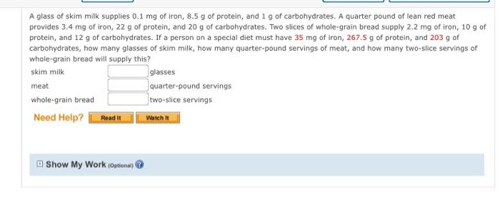 Solved A glass of skim milk supplies 0.1 mg of iron, 8.5 9 | Chegg.com