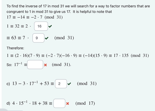 To find the inverse of 17 ﻿in mod 31 ﻿we will search | Chegg.com