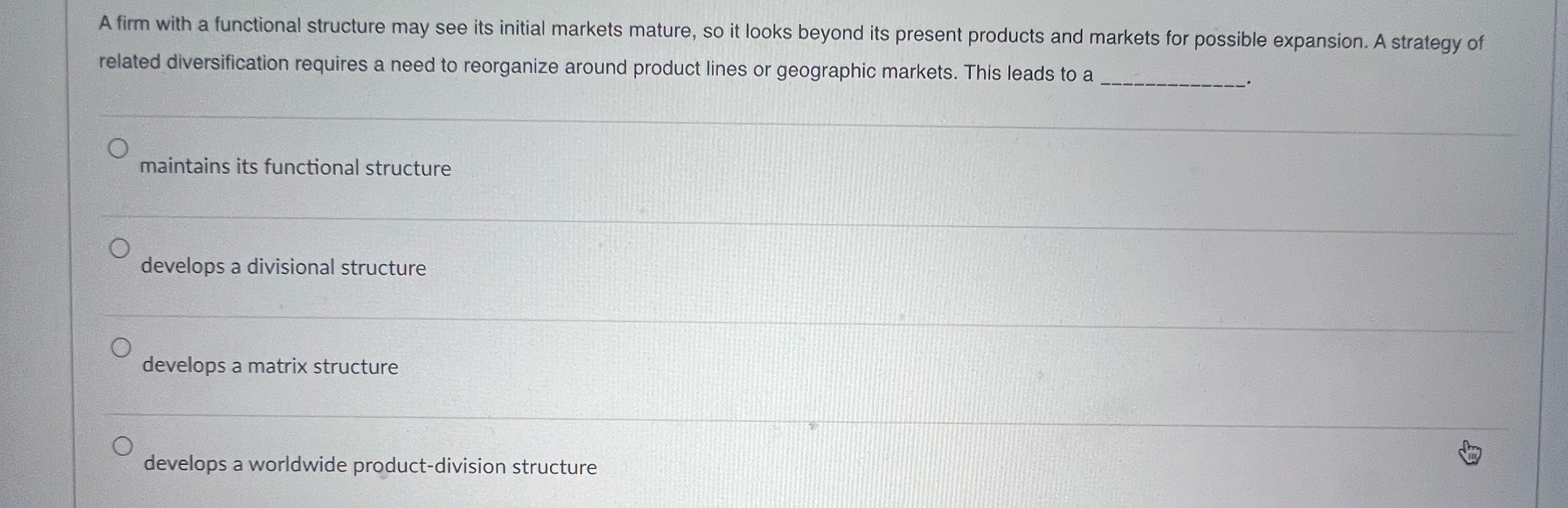 Solved A firm with a functional structure may see its | Chegg.com