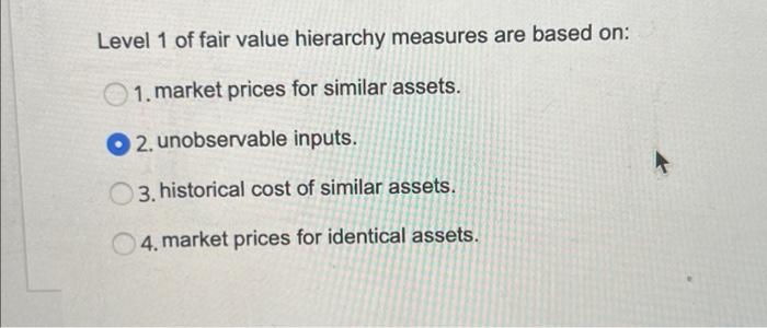 Solved Level 1 of fair value hierarchy measures are based | Chegg.com