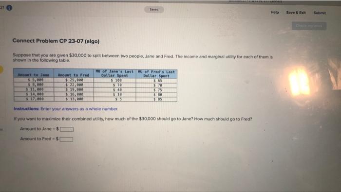 Solved Save Haiр Save & Exit Submit Connect Problem CP 23-07 | Chegg.com