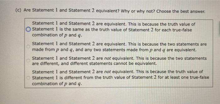 Solved Consider statements p and q. p: Tammy is practicing | Chegg.com