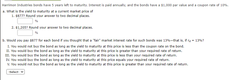 Solved Harrimon Industries bonds have 5 ﻿years left to | Chegg.com
