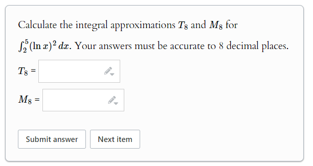 Solved Calculate the integral approximations T8 ﻿and M8 | Chegg.com
