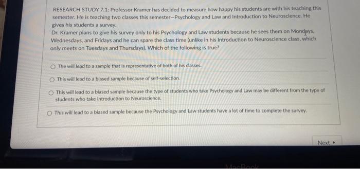 Solved RESEARCH STUDY 7.1: Professor Kramer has decided to | Chegg.com