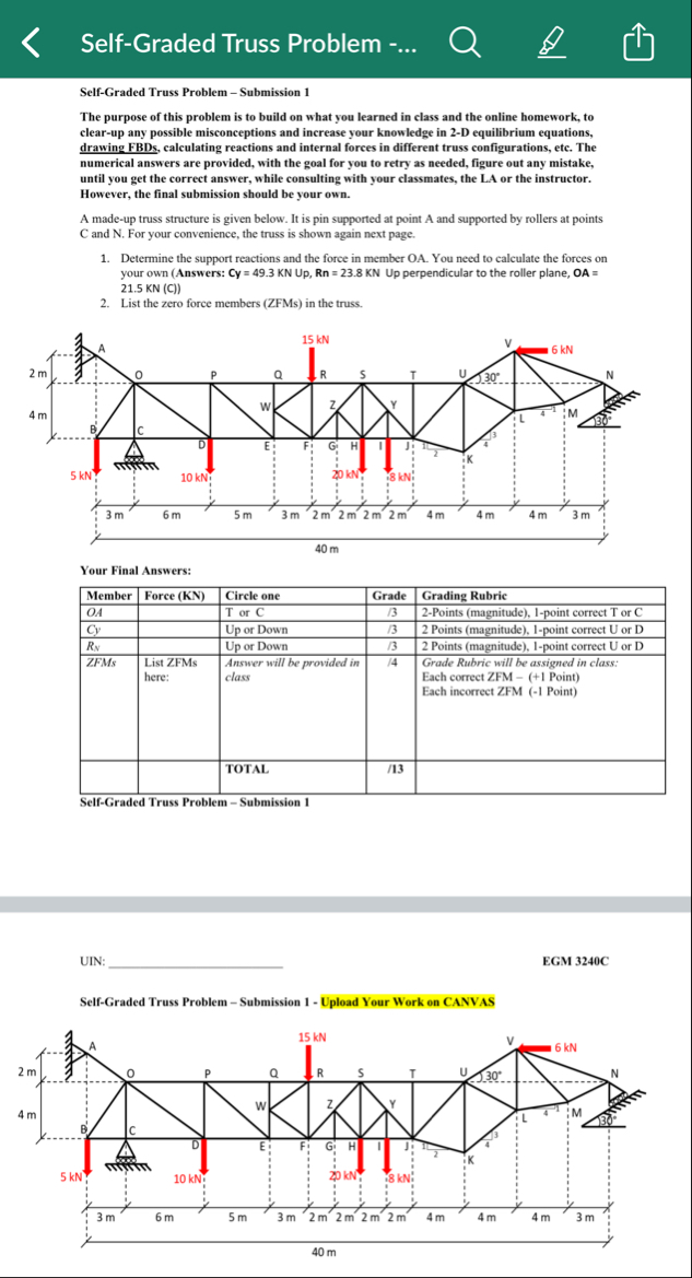 [Solved]: Self-Graded Truss Problem -... Self-Graded Truss P