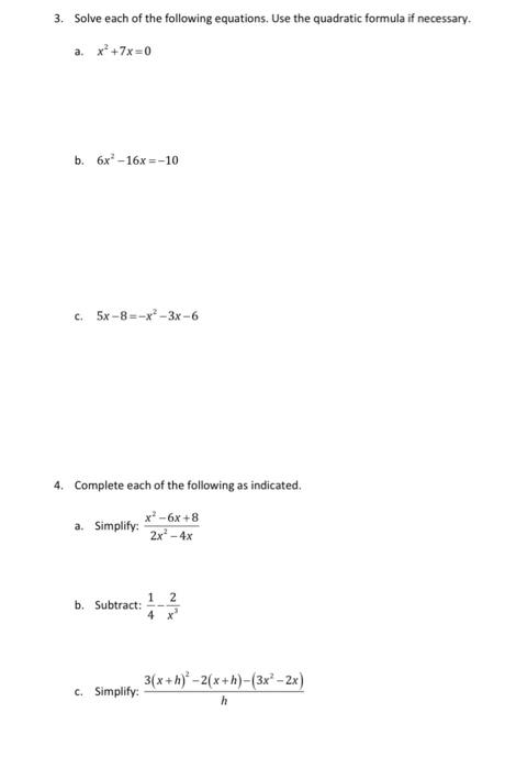 Solved 3. Solve each of the following equations. Use the | Chegg.com