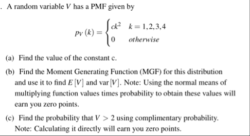 Solved A random variable V ﻿has a PMF given | Chegg.com