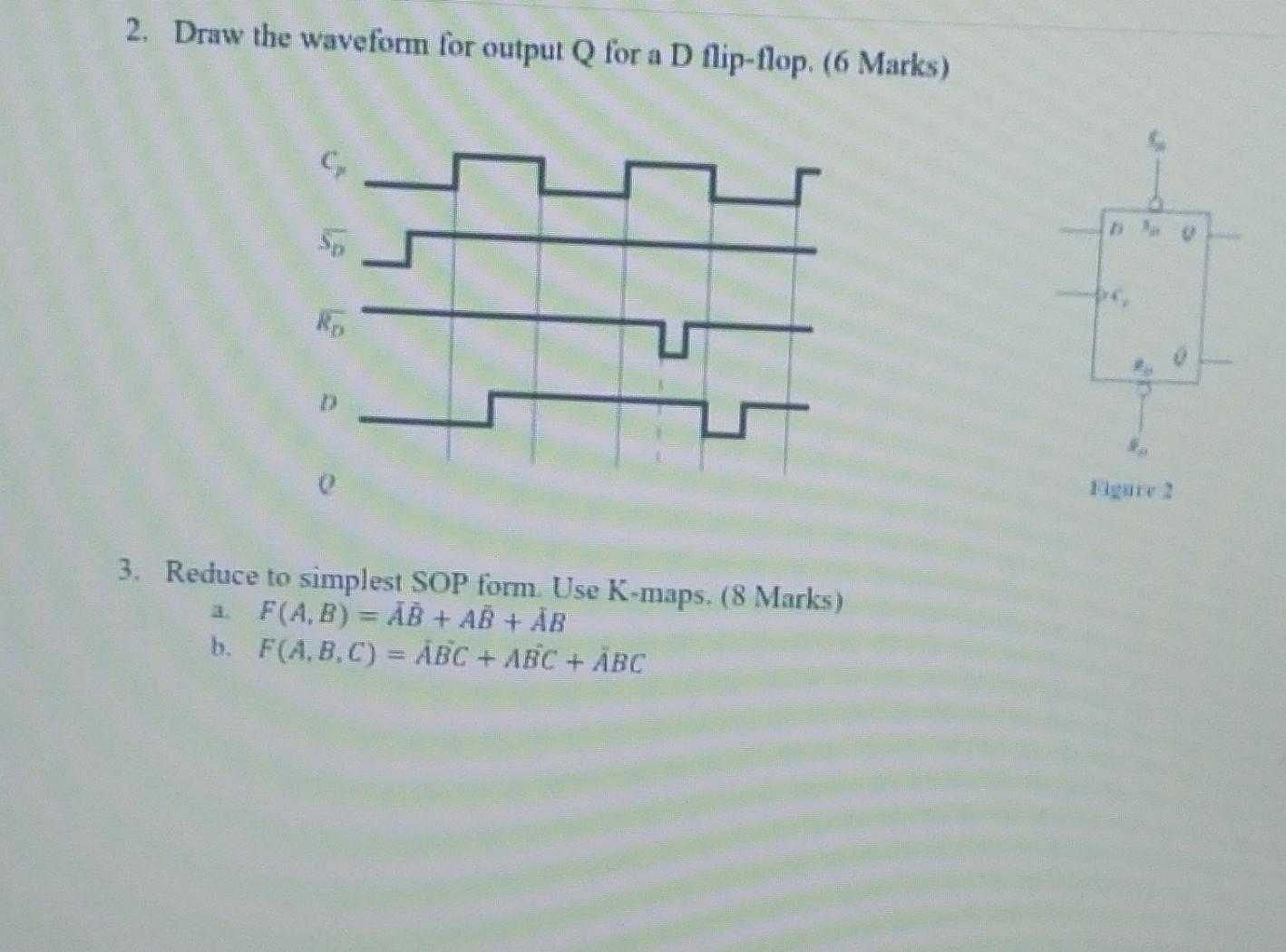 Solved 2. Draw the waveform for output Q for a D flip-flop. | Chegg.com