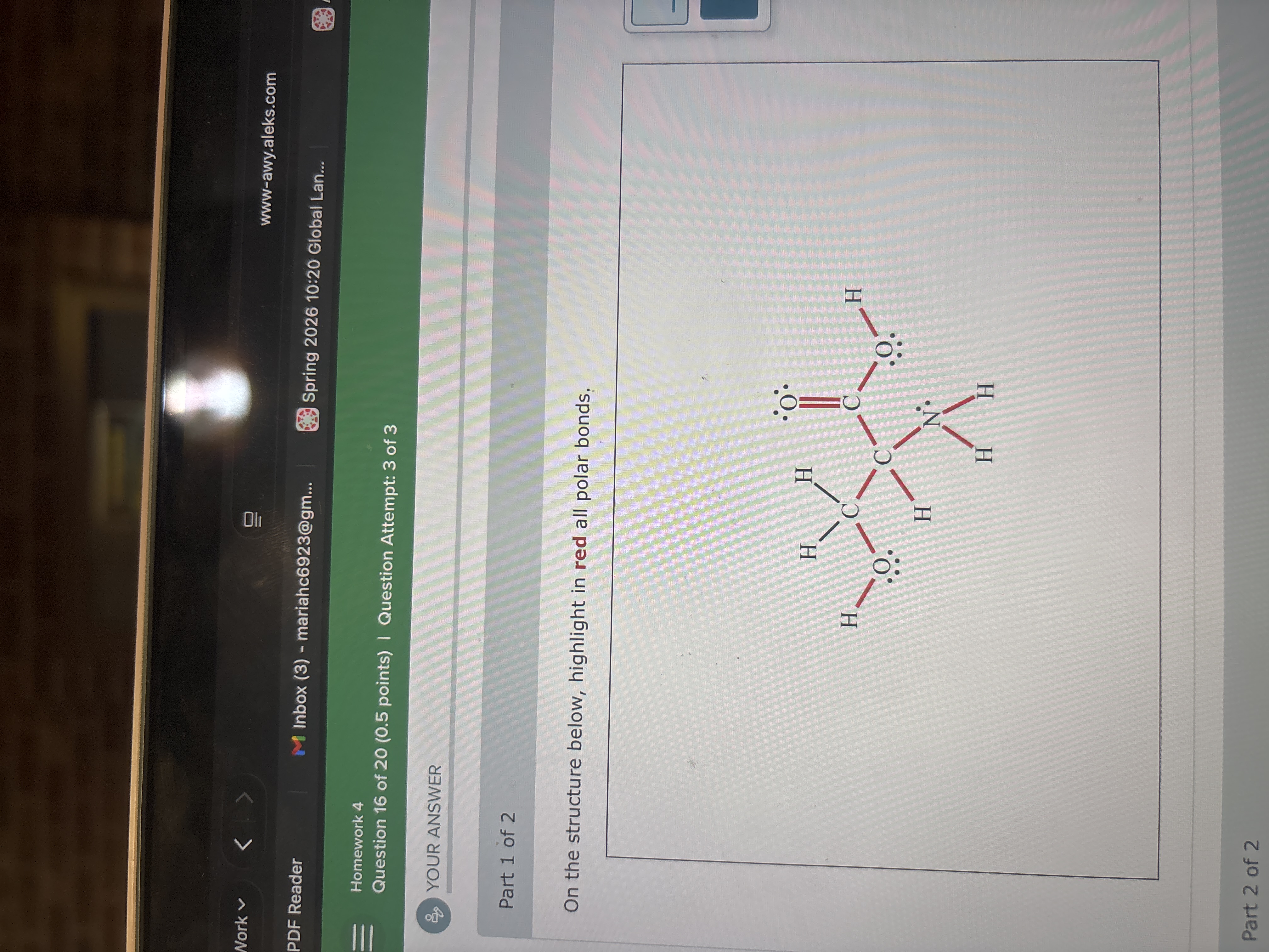 Part 1 ﻿of 2On the structure below, highlight in red | Chegg.com