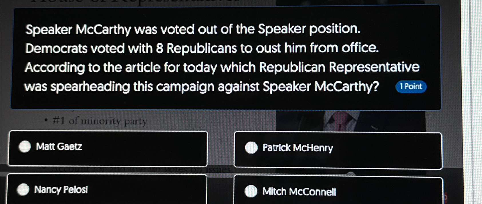 Solved Speaker McCarthy was voted out of the Speaker | Chegg.com