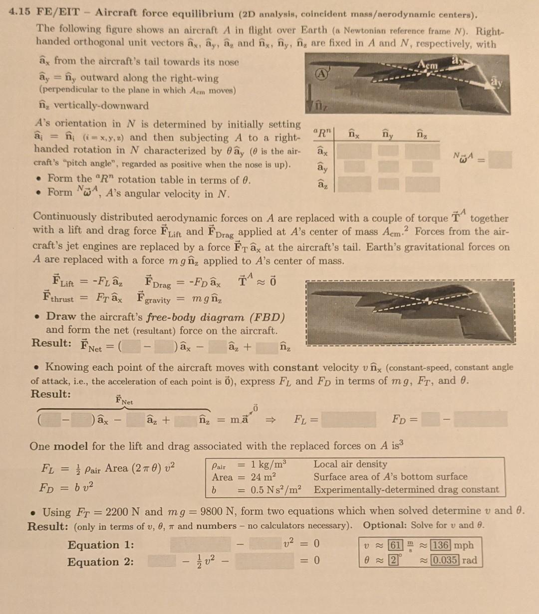 Solved 15 FE/EIT - Aircraft force equilibrium (2D analysis, | Chegg.com