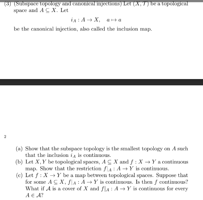 Solved (3) (Subspace topology and canonical injections) ﻿Let | Chegg.com