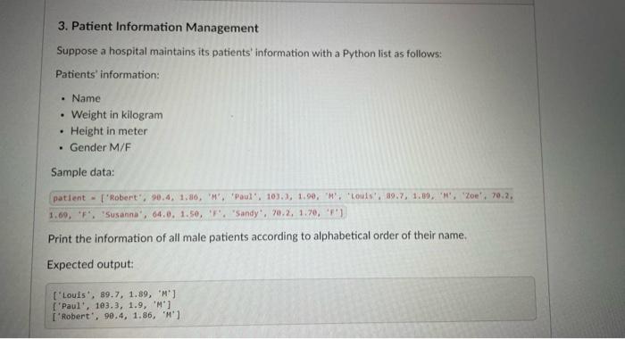 Solved 3. Patient Information Management Suppose a hospital | Chegg.com