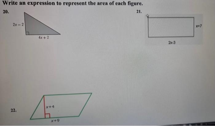 Solved Write an expression to represent the area of each | Chegg.com