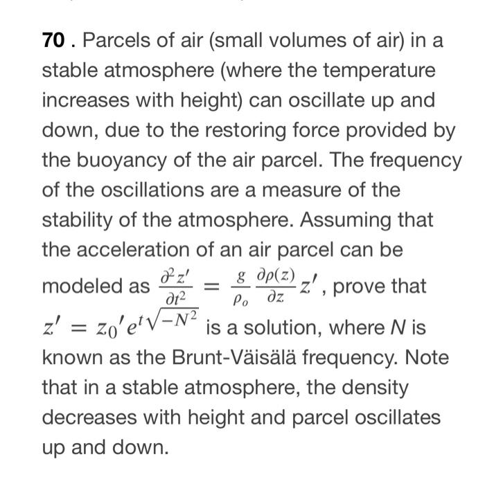 Solved 70 . Parcels of air (small volumes of air) in a | Chegg.com