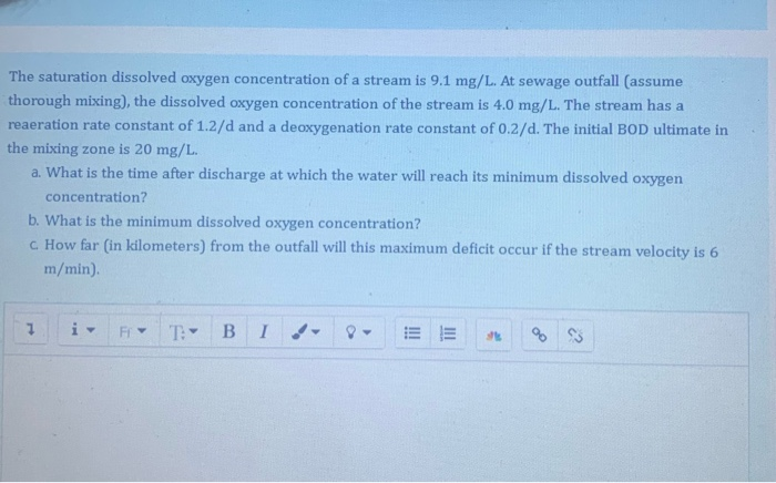 The saturation dissolved oxygen concentration of a | Chegg.com