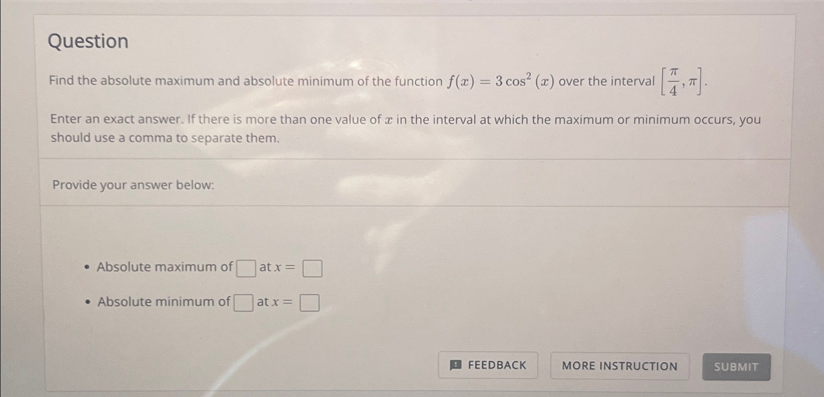 Solved QuestionFind the absolute maximum and absolute | Chegg.com