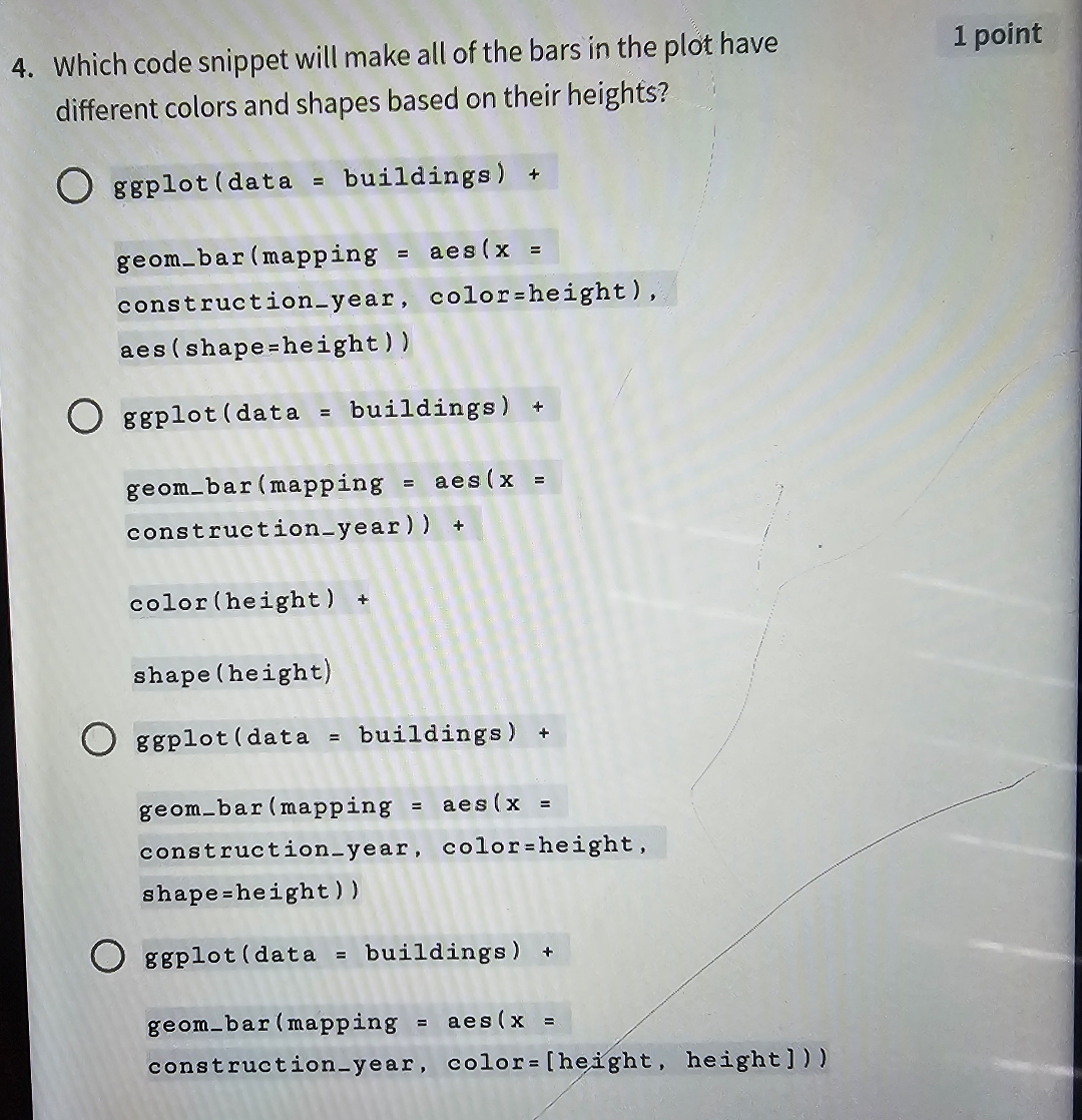 Solved Which code snippet will make all of the bars in the | Chegg.com