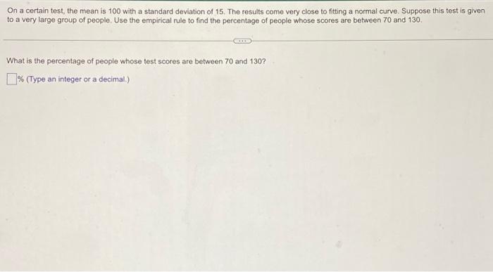 Solved On a certain test, the mean is 100 with a standard | Chegg.com