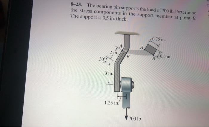 Solved 8-25. The bearing pin supports the load of 700 lb. | Chegg.com