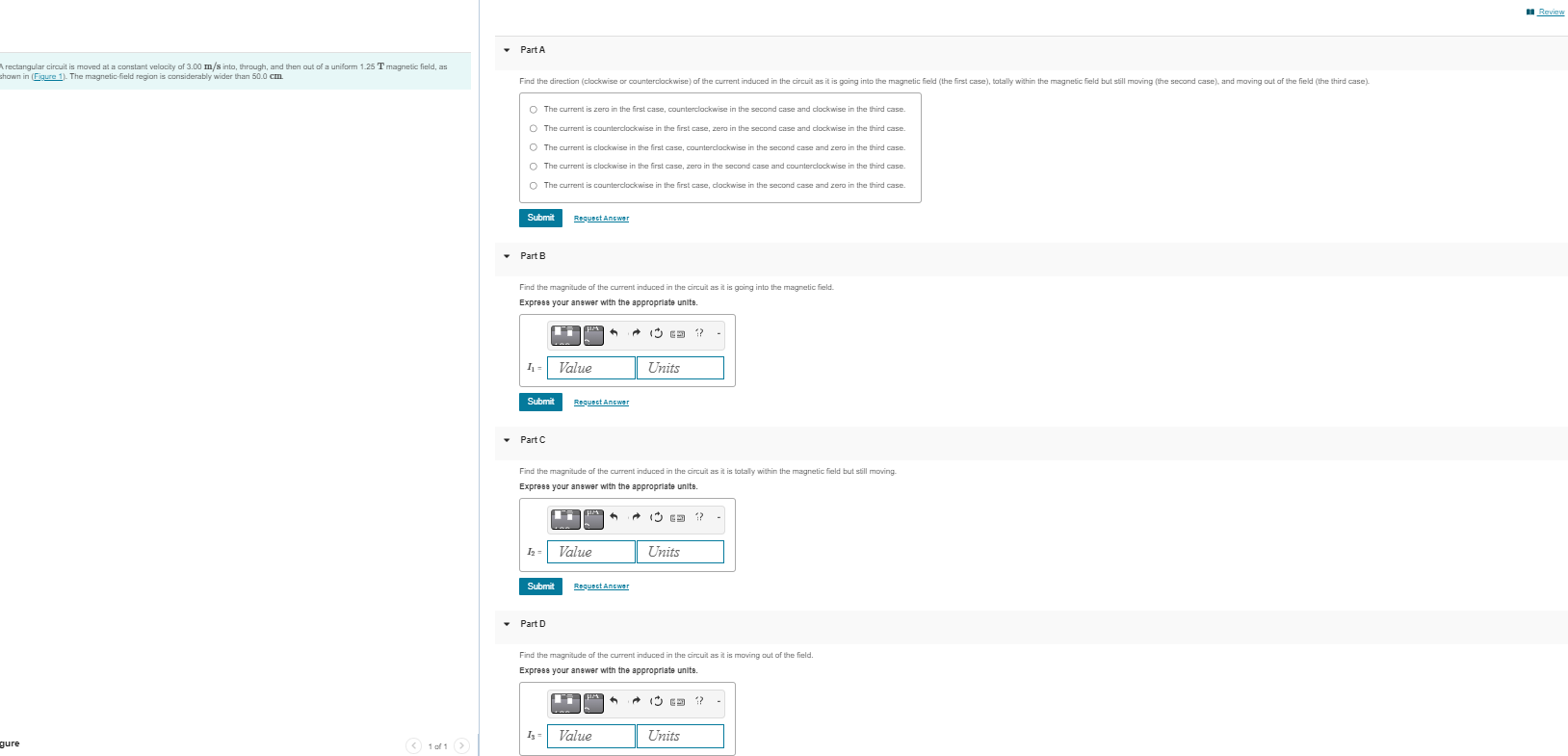 Solved A rectangular circuit is moved at a constant velocity | Chegg.com