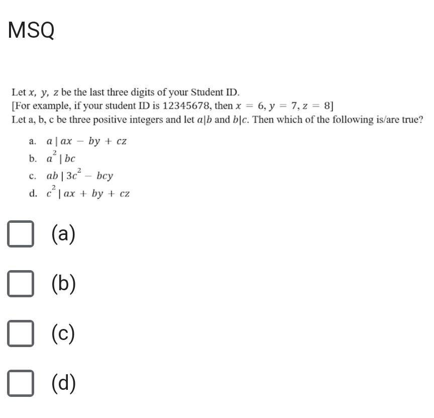 Solved Let x,y,z be the last three digits of your Student | Chegg.com