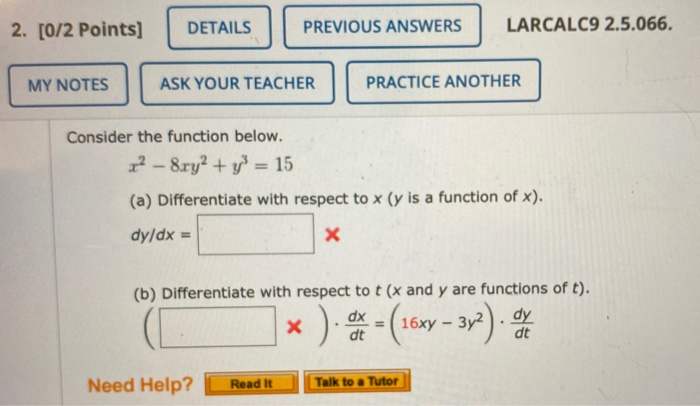 Solved 2. [0/2 points) DETAILS PREVIOUS ANSWERS LARCALC9 | Chegg.com