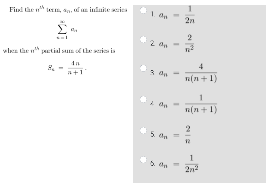 Solved Find the nth ﻿term, an, ﻿of an infinite | Chegg.com