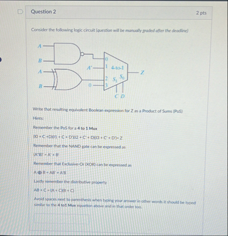 Solved Question 22 ﻿ptsConsider the following logic circuit | Chegg.com