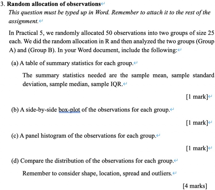 Solved 3. Random allocation of observations This question | Chegg.com