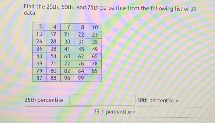 Solved Find the 25th, 50th, and 75th percentile from the | Chegg.com