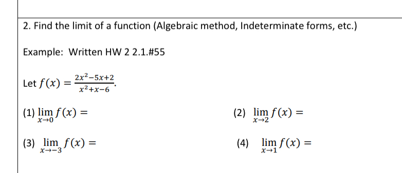 Solved Find the limit of a function (Algebraic method, | Chegg.com