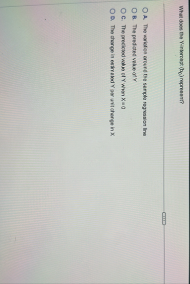 Solved What does the Y -intercept (b0) ﻿represent?A. ﻿The | Chegg.com
