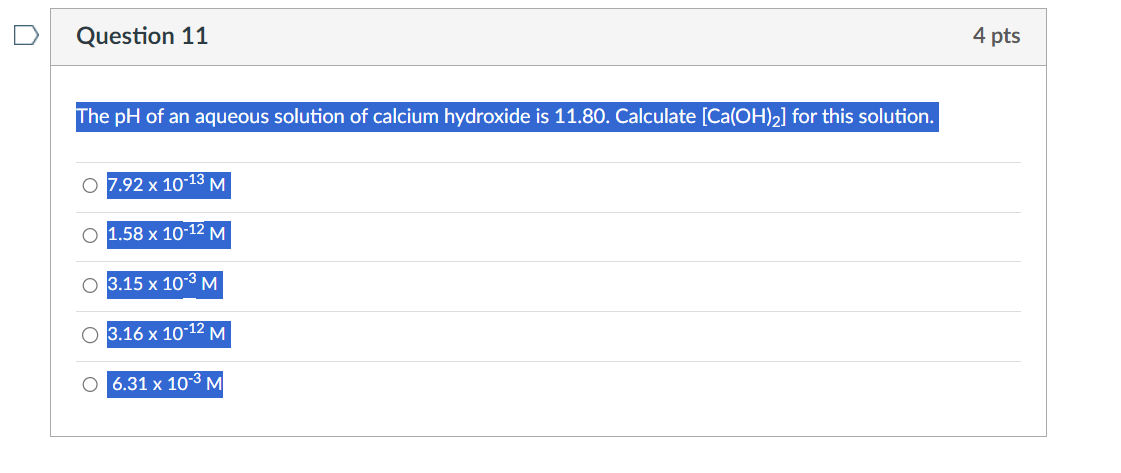 Solved Question 11The pH ﻿of an aqueous solution of calcium | Chegg.com