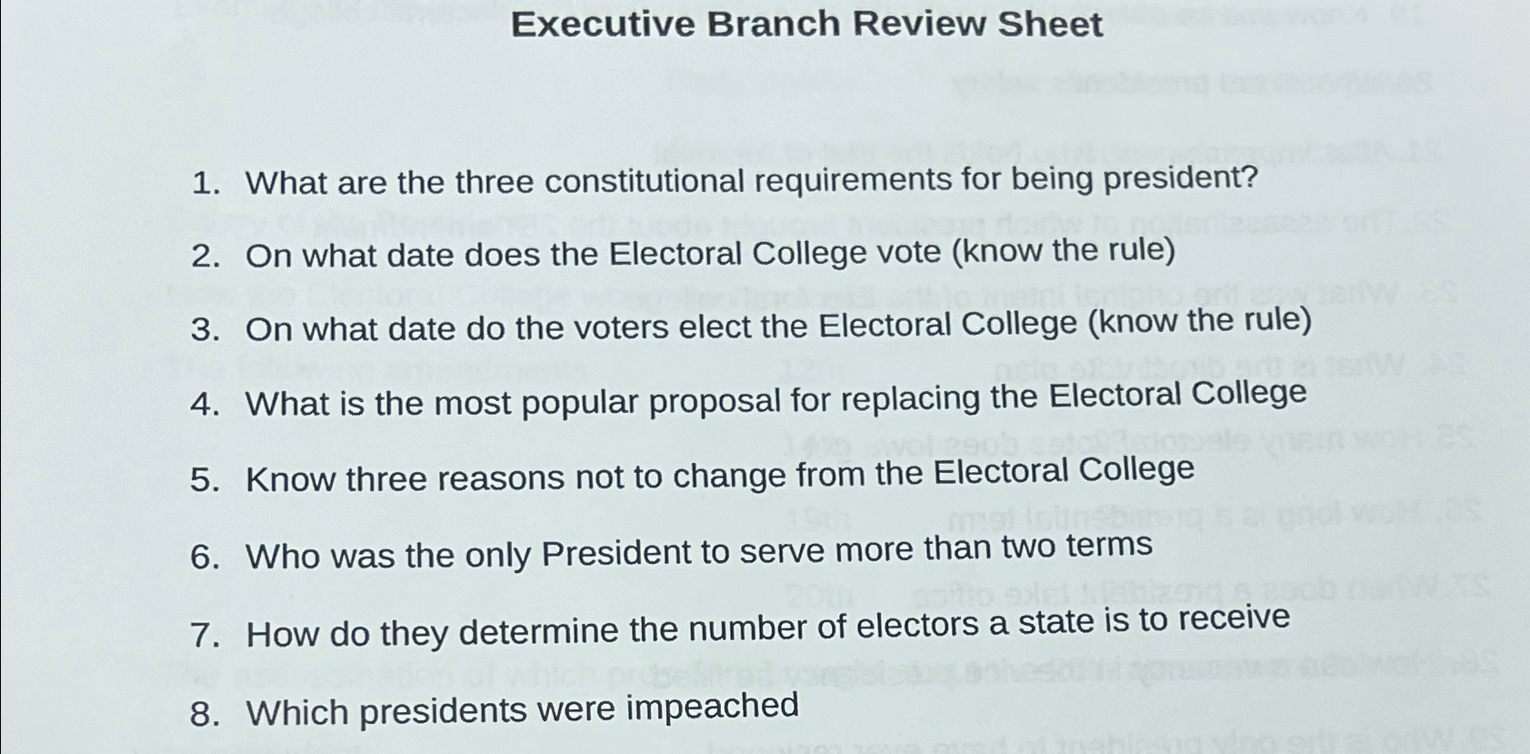 Executive Branch Review SheetWhat are the three | Chegg.com