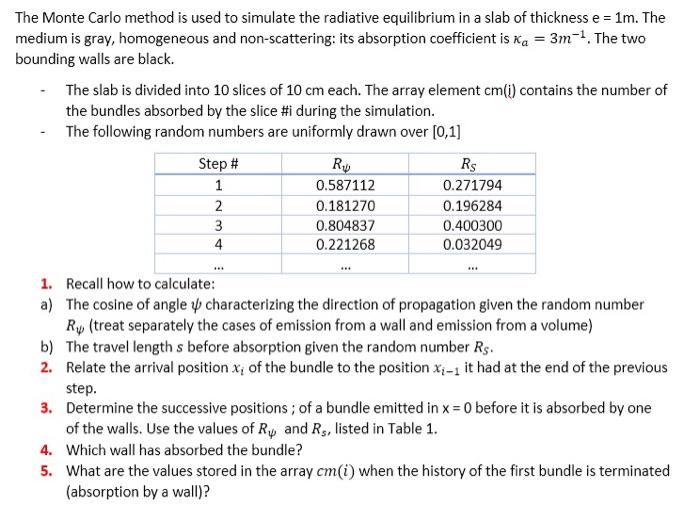 Solved The Monte Carlo method is used to simulate the | Chegg.com