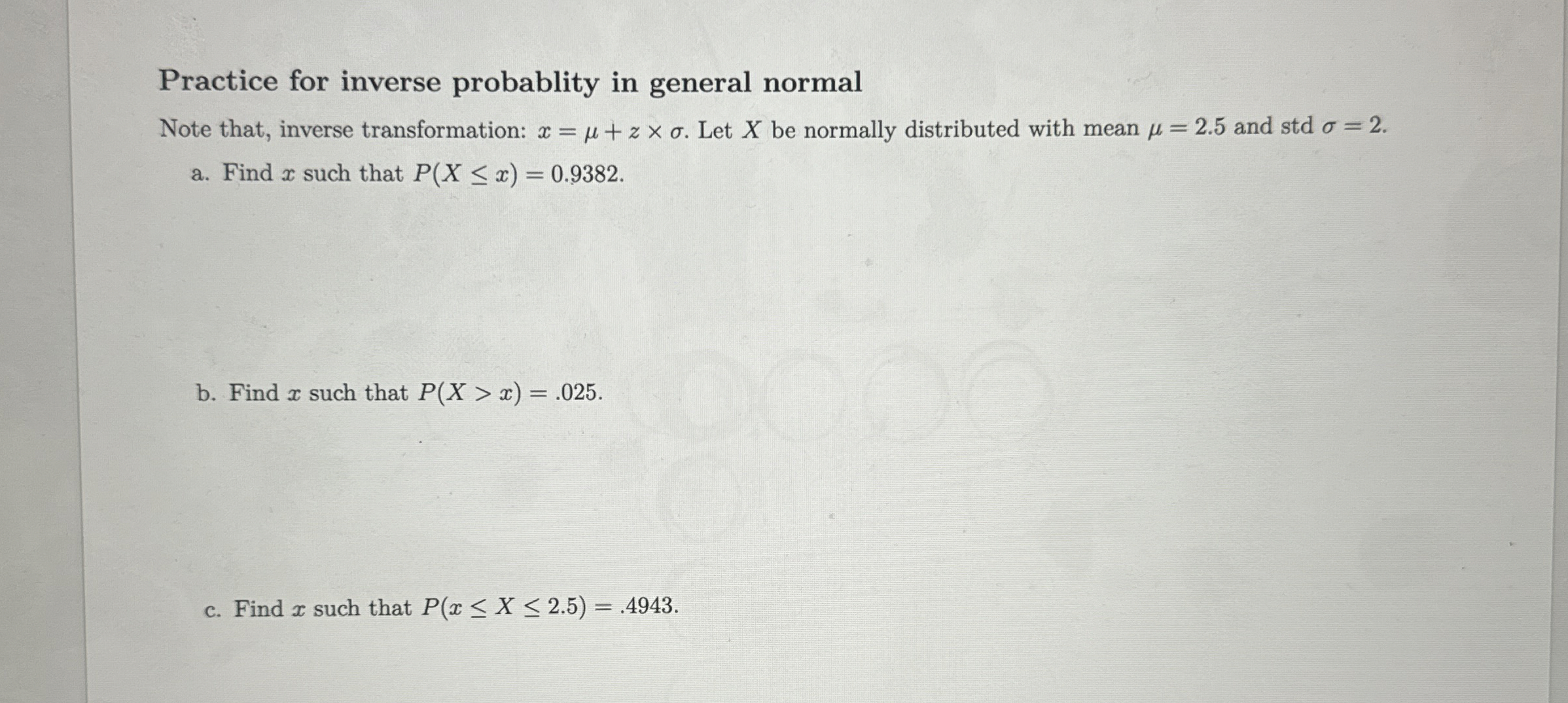 Solved Practice for inverse probablity in general normalNote | Chegg.com