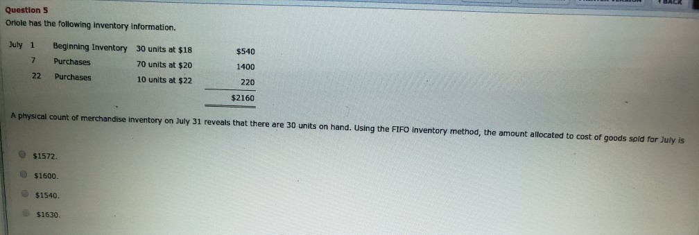 Solved Question 5 Oriole has the following inventory | Chegg.com