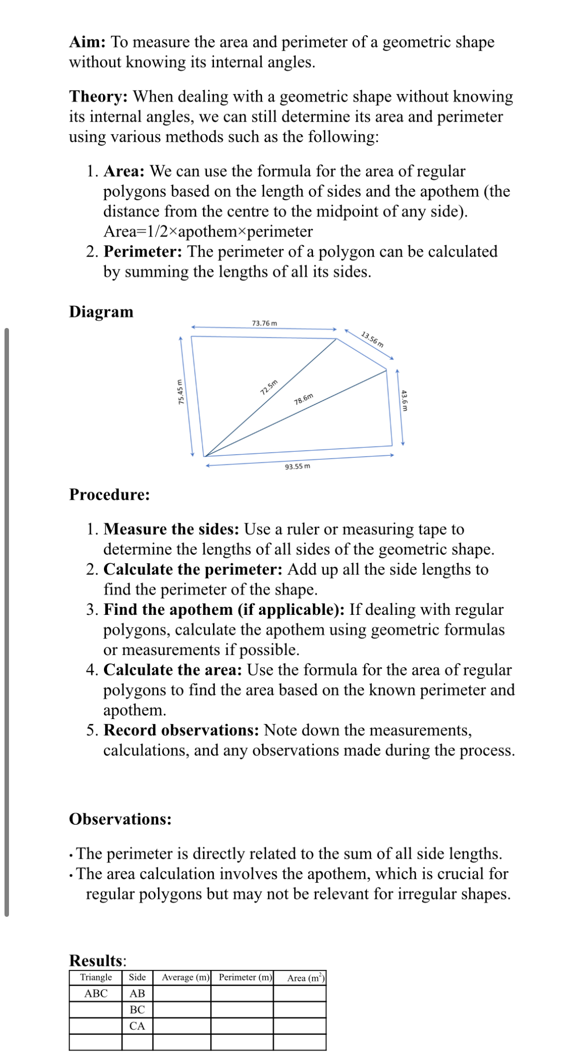 Aim: To measure the area and perimeter of a geometric | Chegg.com