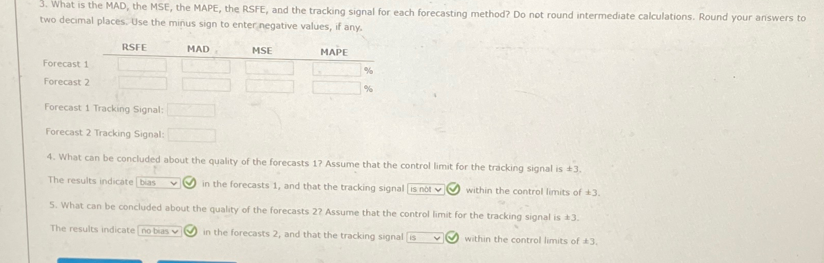 Solved What is the MAD, the MSE, the MAPE, the RSFE, and the | Chegg.com