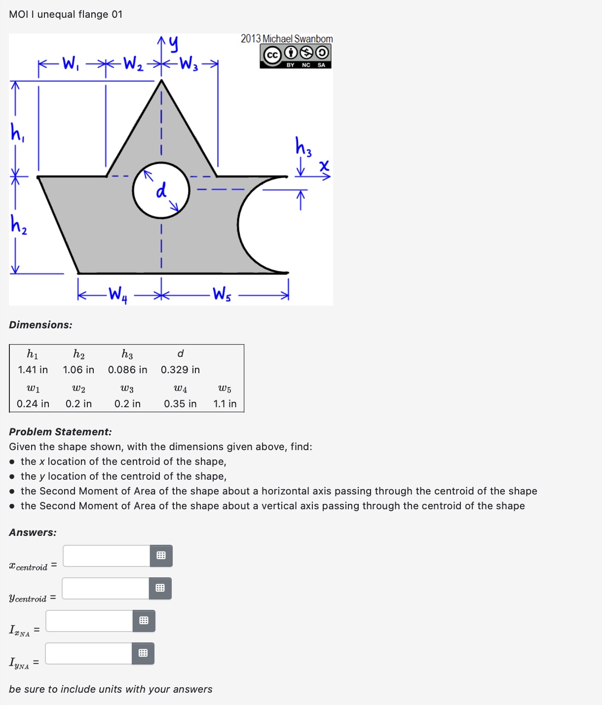 Solved MOI I unequal flange 01Dimensions:Problem | Chegg.com