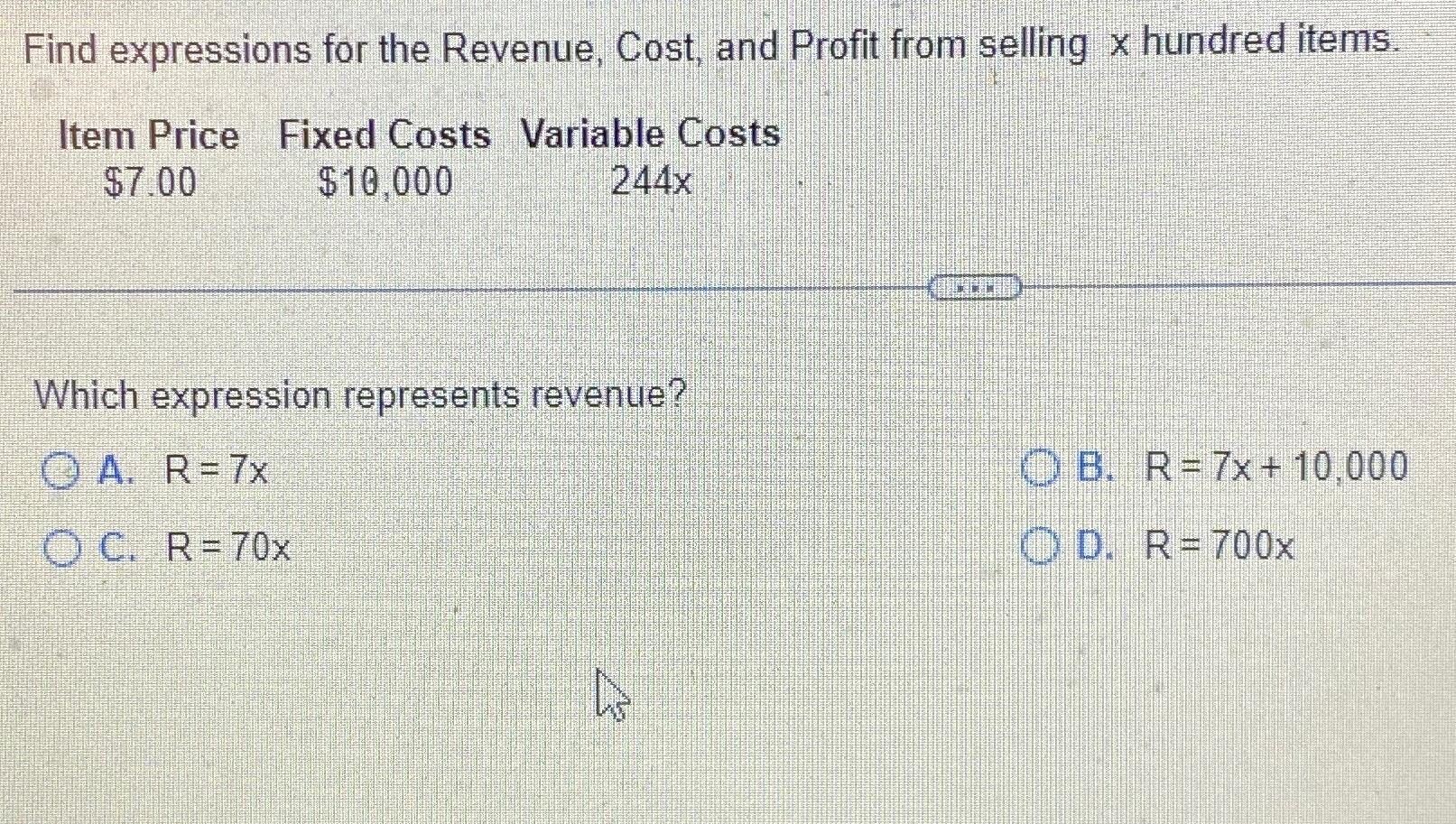 Solved Find expressions for the Revenue, Cost, and Profit | Chegg.com