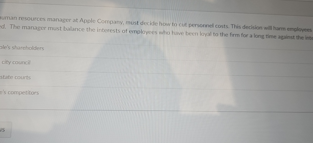Solved Iuman resources manager at Apple Company, must decide | Chegg.com
