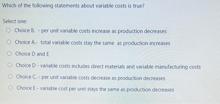Solved Which of the following statements about variable | Chegg.com