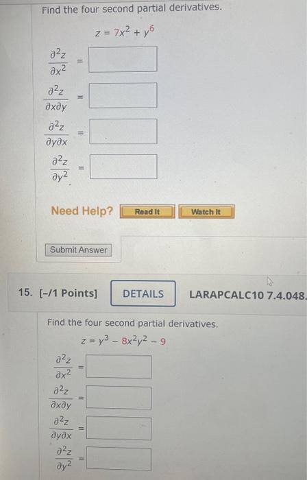 Solved Find the four second partial derivatives. | Chegg.com
