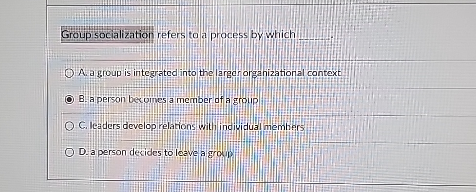 Solved Group socialization refers to a process by whichA. ﻿a | Chegg.com