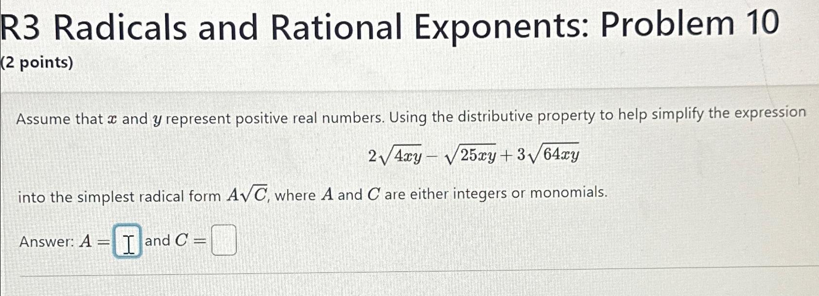 Solved R3 ﻿Radicals and Rational Exponents: Problem 10 (2 | Chegg.com